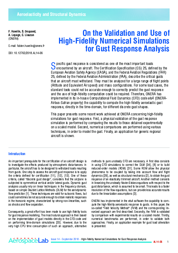(PDF) On the validation and use of high-fidelity numerical simulations for gust response analysis