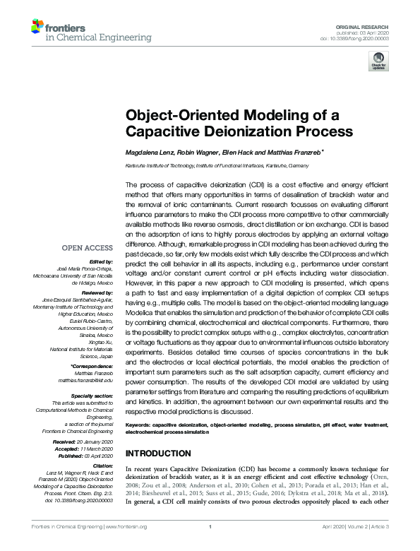 (PDF) Object-Oriented Modeling of a Capacitive Deionization Process