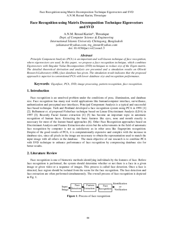 (PDF) Face Recognition using Matrix Decomposition Technique Eigenvectors and SVD