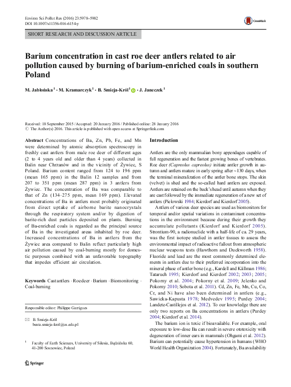 (PDF) Barium concentration in cast roe deer antlers related to air ...