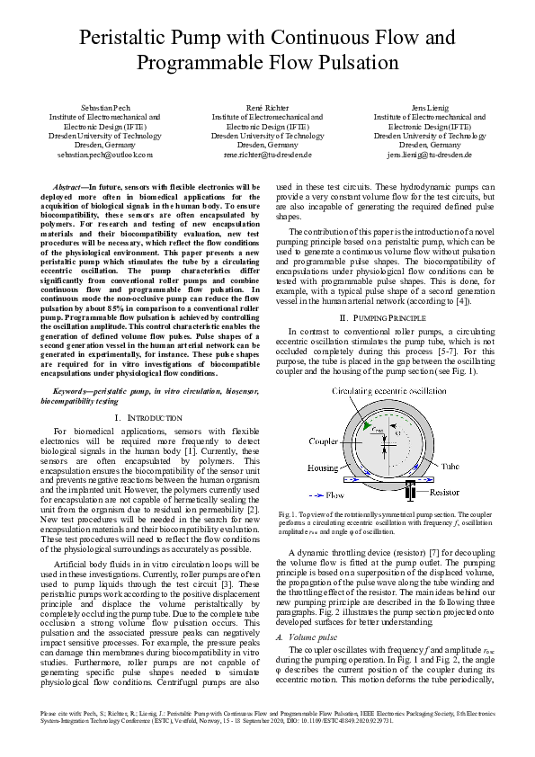 (PDF) Peristaltic Pump with Continuous Flow and Programmable Flow Pulsation