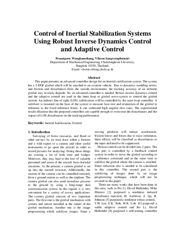 (PDF) Control of Inertial Stabilization Systems Using Robust Inverse Dynamics Control and ...