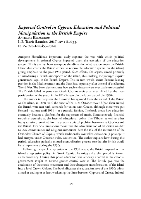 (PDF) Imperial Control in Cyprus: Education and Political Manipulation ...