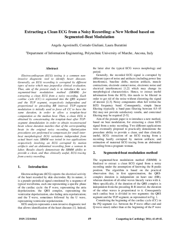 (PDF) Clean ECG Extraction via Segmented-Beat Modulation