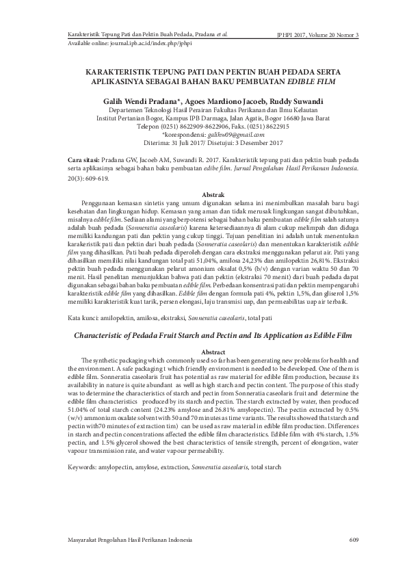 (PDF) Characteristic of Pedada Fruit Starch and Pectin and Its ...
