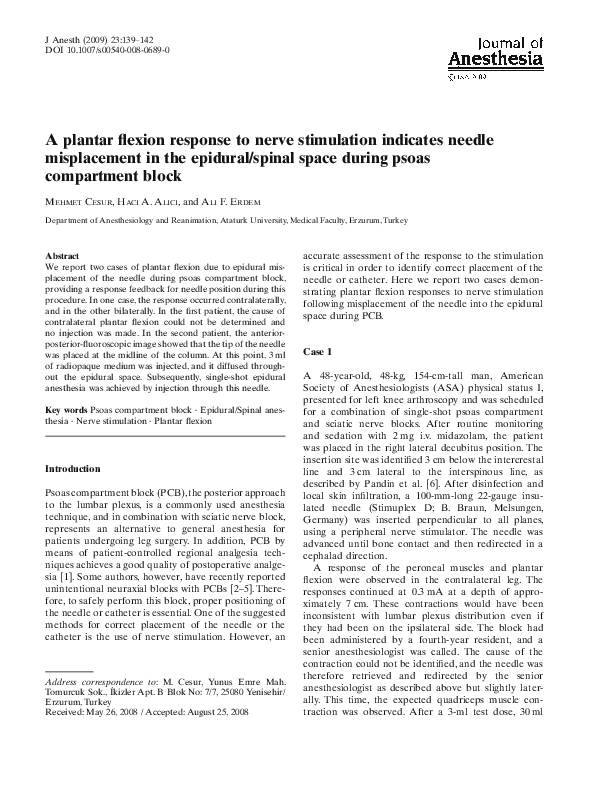 (PDF) A plantar flexion response to nerve stimulation indicates needle ...