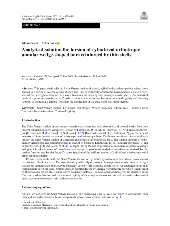 (PDF) Analytical solution for torsion of cylindrical orthotropic ...