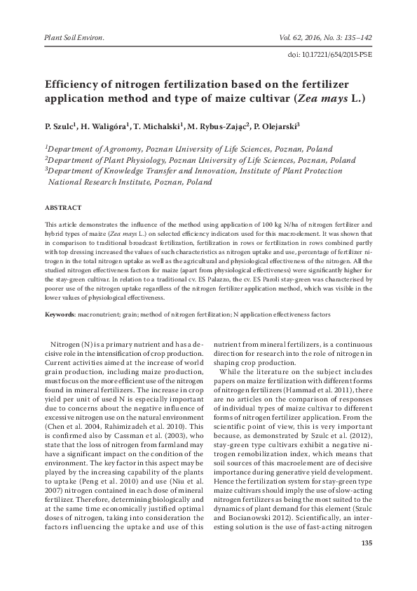 (PDF) Efficiency of nitrogen fertilization based on the fertilizer application method and type ...