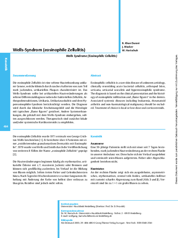 (PDF) Wells-Syndrom (eosinophile Zellulitis)