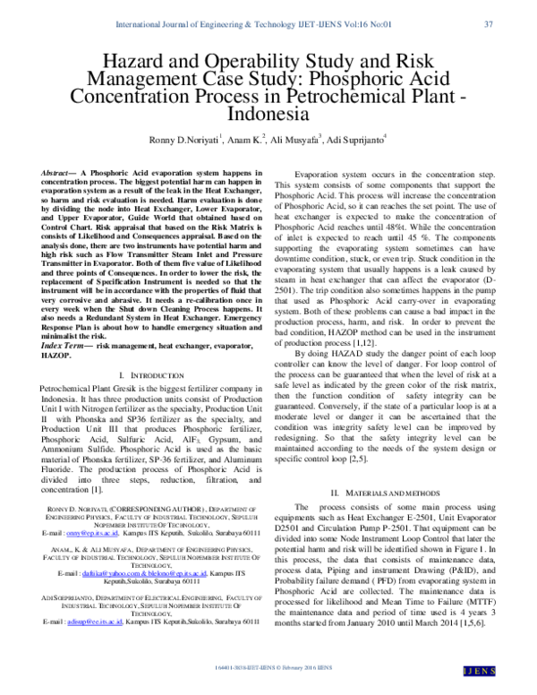 (PDF) Hazard and Operability Study and Risk Management Case Study ...