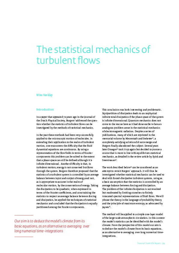 (PDF) The statistical mechanics of turbulent flows