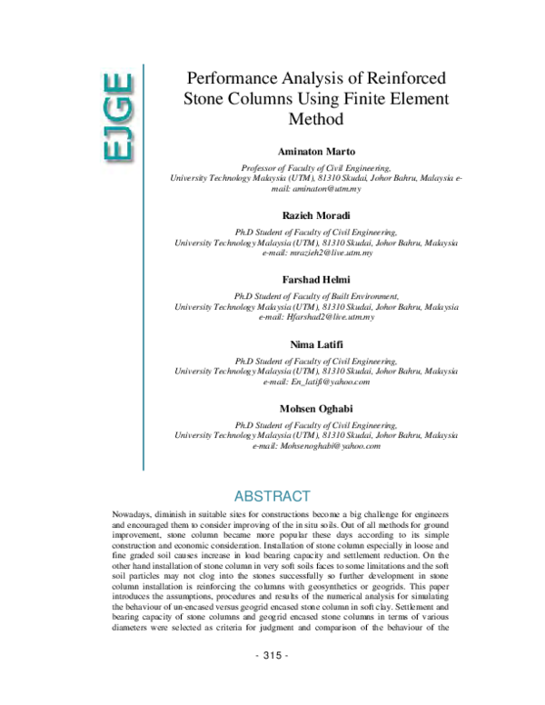 (PDF) Performance analysis of reinforced stone columns using finite element method