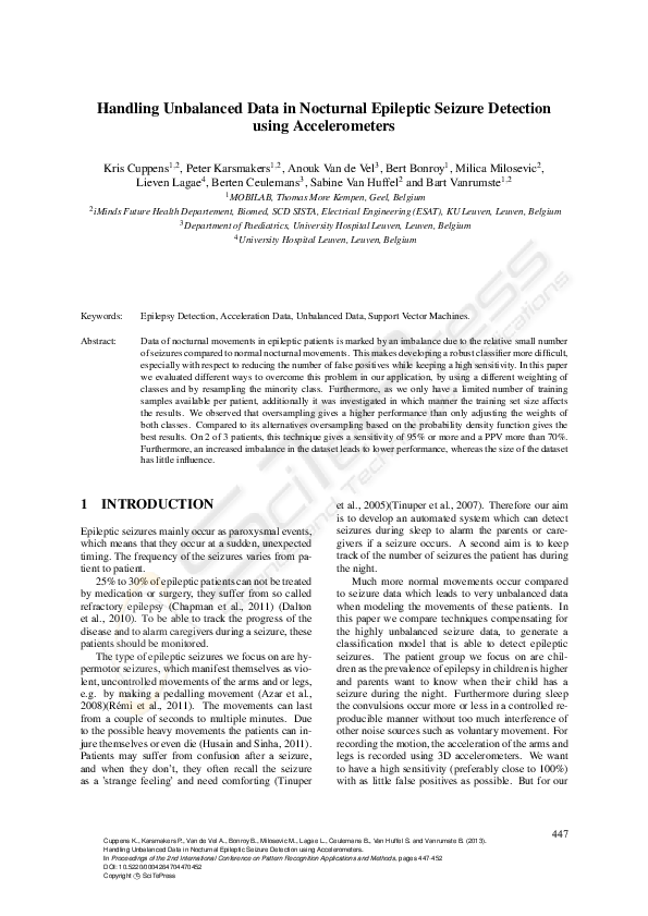 Pdf Handling Unbalanced Data In Nocturnal Epileptic Seizure Detection Using Accelerometers 