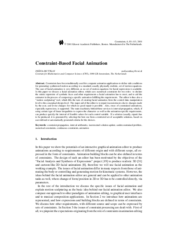 (PDF) Constraint-based facial animation