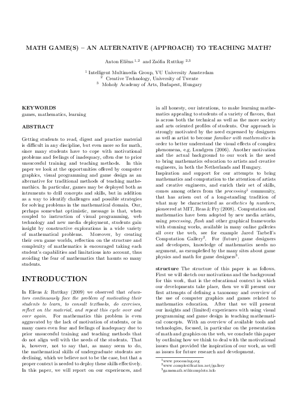 (PDF) Math Games: An Alternative (Approach) to Teaching Math