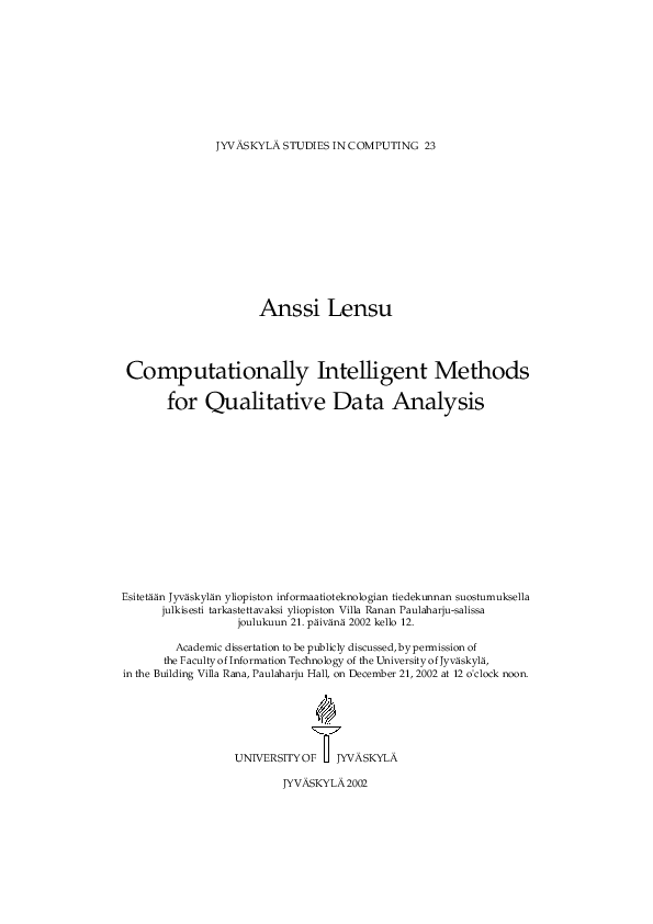 (PDF) Anssi Lensu Computationally Intelligent Methods for Qualitative ...