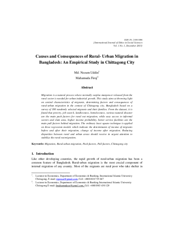 (PDF) Causes and Consequences of Rural- Urban Migration in Bangladesh ...