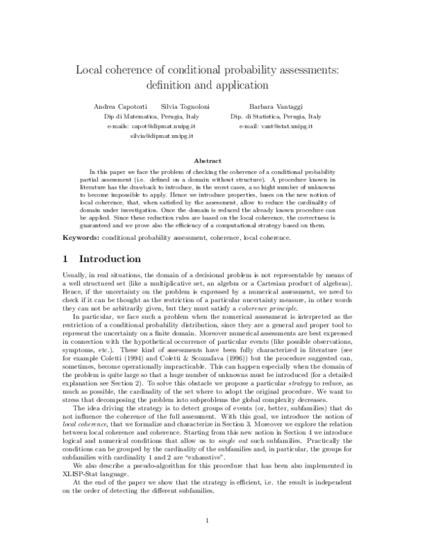 (PDF) Local coherence of conditional probability assessments: definition and application ...