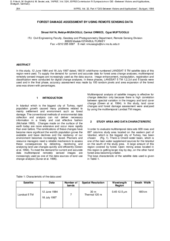 (PDF) Forest Damage Assessment by Using Remote Sensing Data