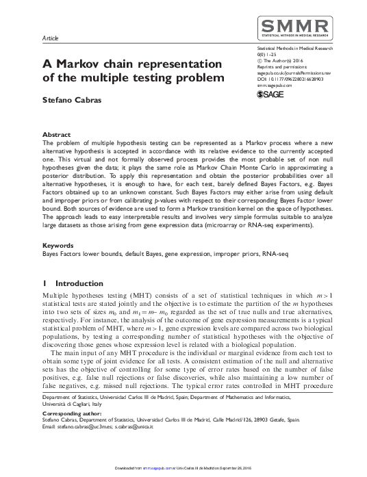 Pdf A Markov Chain Representation Of The Multiple Testing Problem
