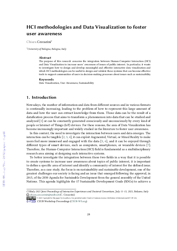 (PDF) HCI methodologies and Data Visualization to foster user awareness