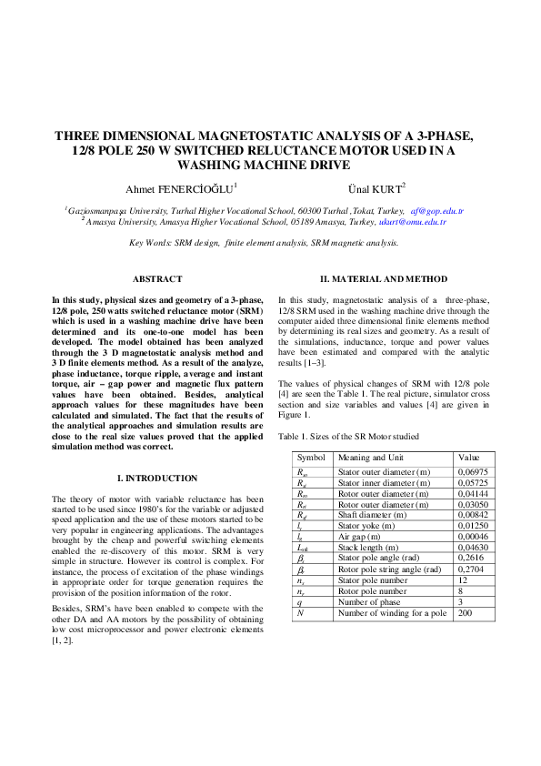 (PDF) Three Dimensional Magnetostatic Analysis of a 3-PHASE, 12/8 Pole 250 W Switched Reluctance ...