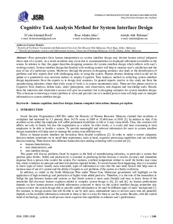 (PDF) Cognitive task analysis method for system interface design