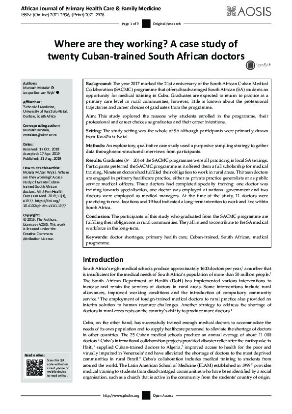 (PDF) Where are they working? A case study of twenty Cuban-trained ...