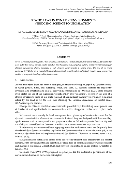(PDF) Static laws in dynamic environments (bridging science to legislation)