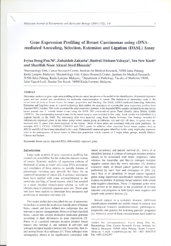 (PDF) Gene Expression Profiling of Malaysian Breast Carcinomas using cDNA-mediated Annealing ...