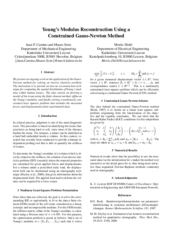 (PDF) Young's modulus reconstruction using a constrained Gauss-Newton ...