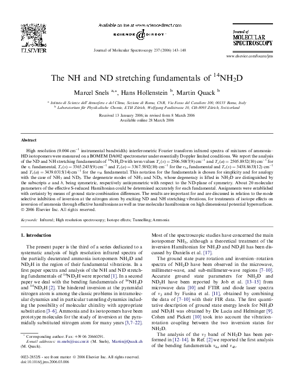 (PDF) The NH and ND stretching fundamentals of 14NH2D