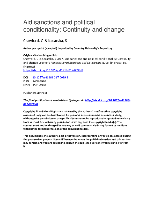 (PDF) Aid sanctions and political conditionality: continuity and change