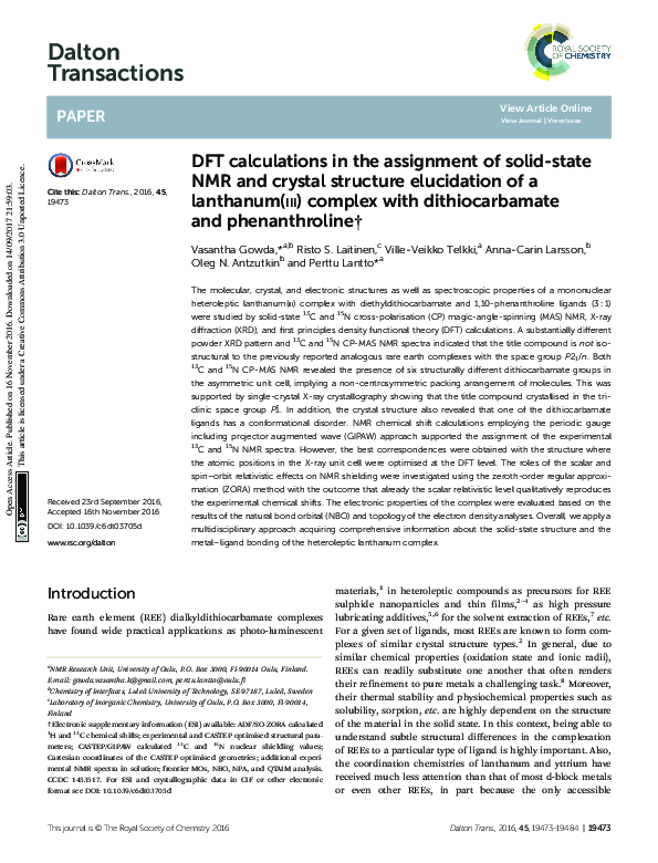 (PDF) DFT calculations in the assignment of solid-state NMR and crystal structure elucidation of ...
