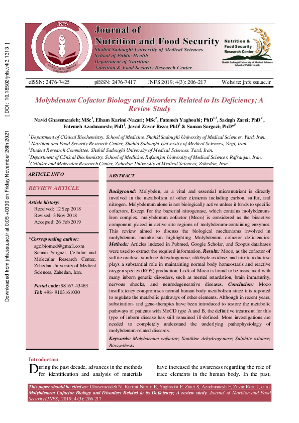 (PDF) Molybdenum Cofactor Biology and Disorders Related to Its ...