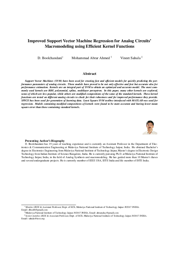 Pdf Improved Support Vector Machine Regression For Analog Circuits Macromodeling Using