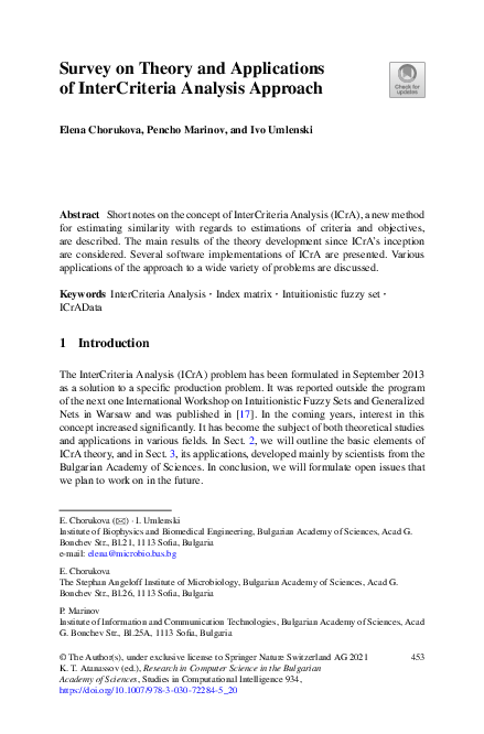 (PDF) Survey on Theory and Applications of InterCriteria Analysis Approach