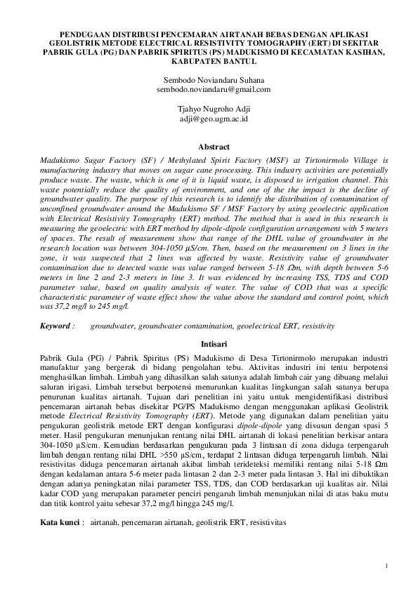 (PDF) Pendugaan Distribusi Pencemaran Airtanah Bebas dengan Aplikasi ...