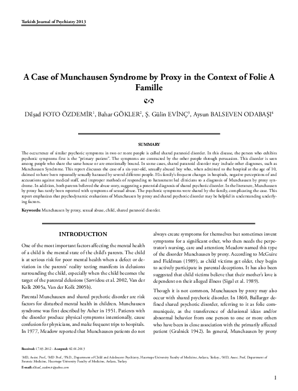 (PDF) [A case of Munchausen Syndrome by proxy in the context of folie a ...