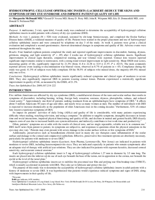 (PDF) Hydroxypropyl cellulose ophthalmic inserts (lacrisert) reduce the ...