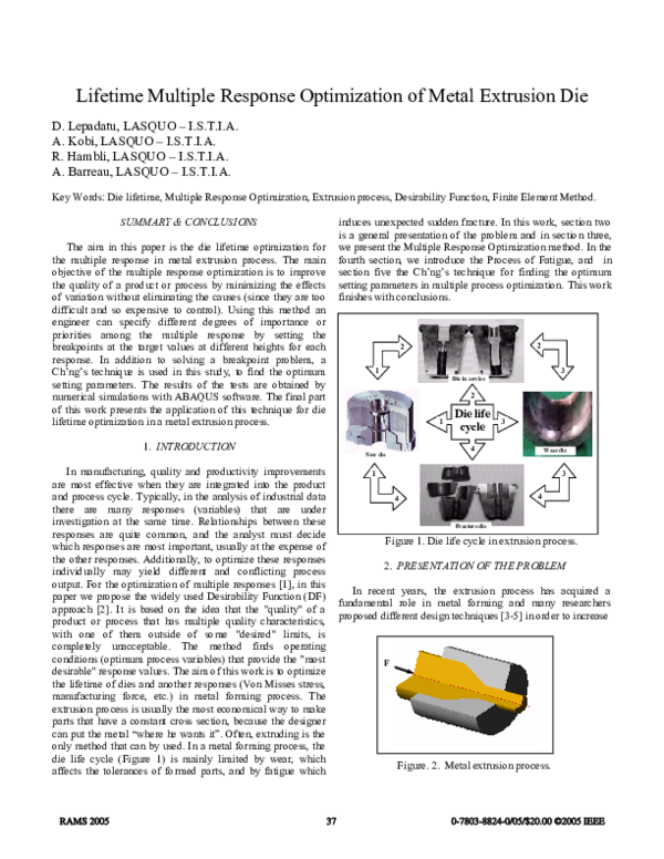 (PDF) Lifetime multiple response optimization of metal extrusion die