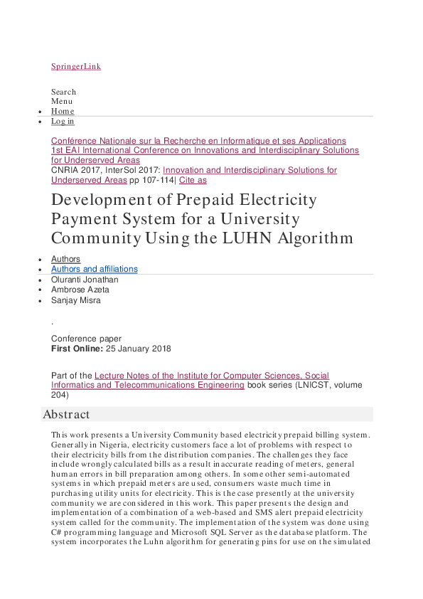 (PDF) Development of Prepaid Electricity Payment System for a University Community Using the ...