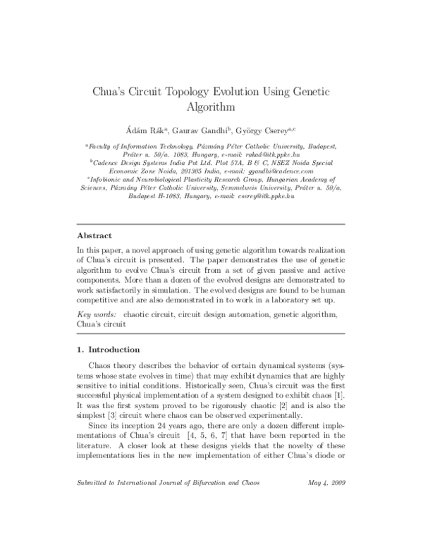 (PDF) Chua's Circuit Topology Evolution Using Genetic Algorithm | Gaurav Gandhi - Academia.edu