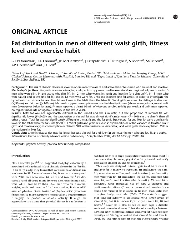(PDF) Fat distribution in men of different waist girth, fitness level ...
