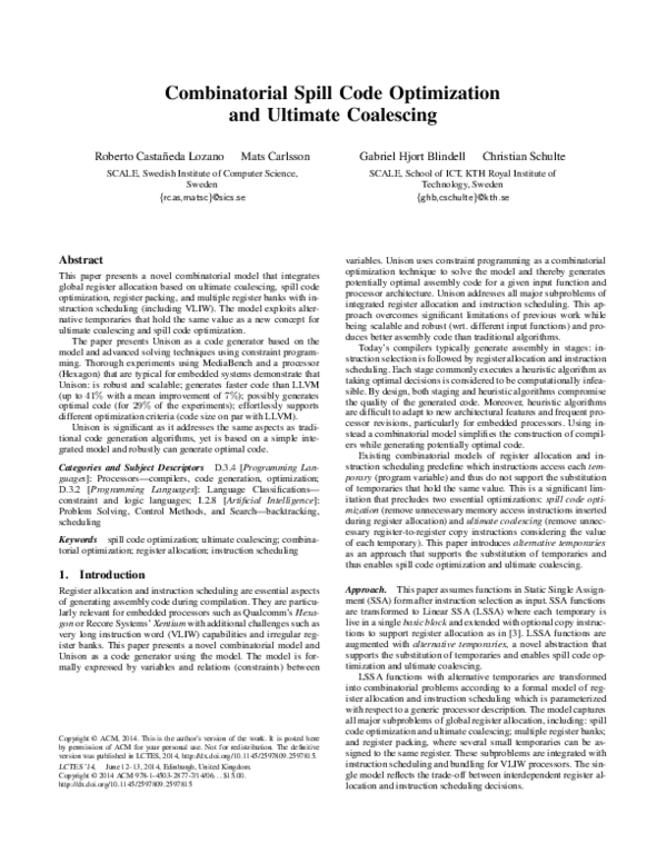 (PDF) Combinatorial spill code optimization and ultimate coalescing