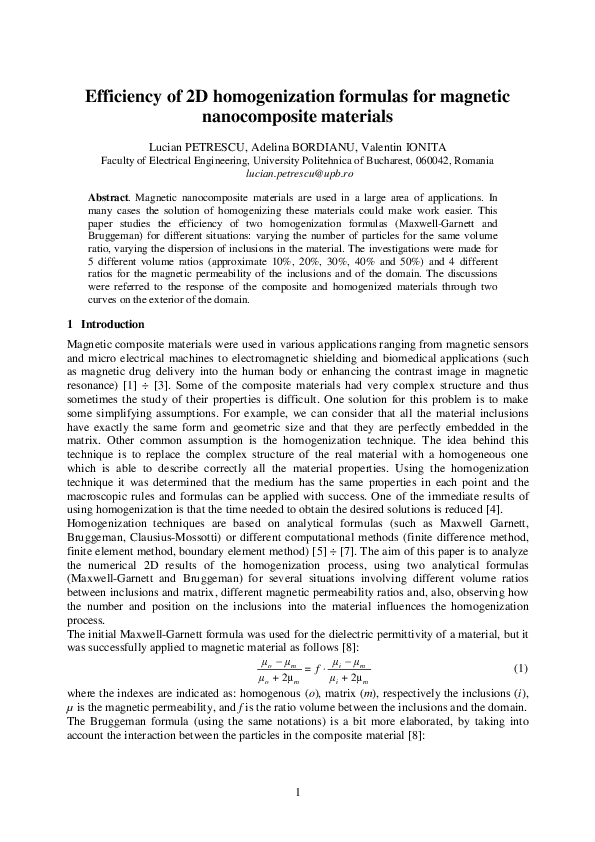 (PDF) Efficiency of 2D homogenization formulas for magnetic nanocomposite materials | Lucian ...