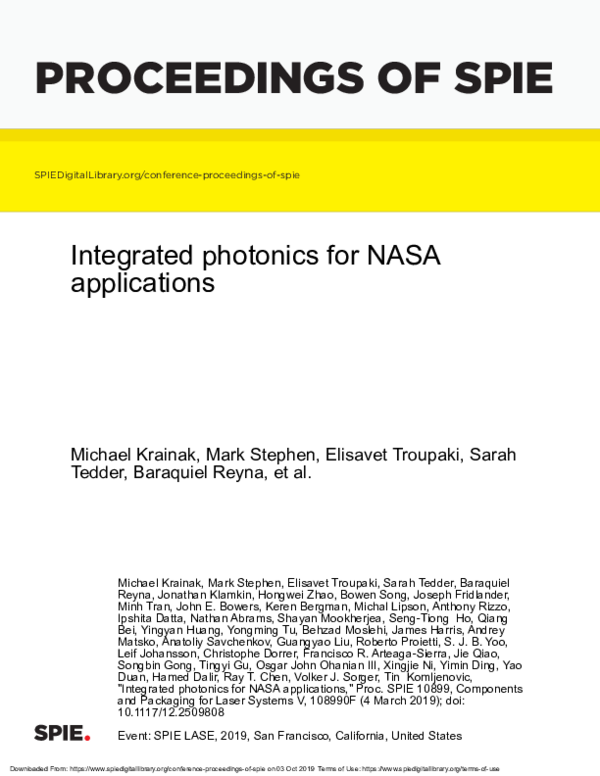 (PDF) Integrated photonics for NASA applications