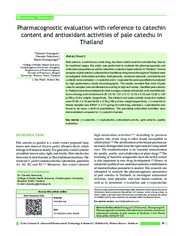 (PDF) Pharmacognostic evaluation with reference to catechin content and ...