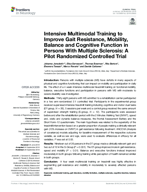 (PDF) Intensive Multimodal Training to Improve Gait Resistance ...