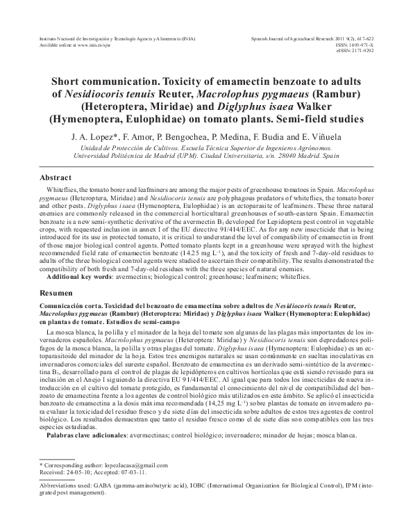 (PDF) Short communication. Toxicity of emamectin benzoate to adults of ...